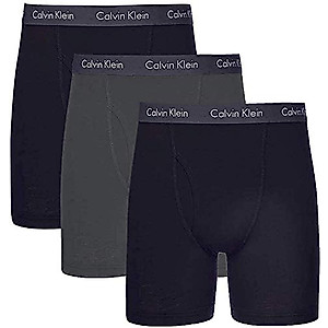 Calvin Klein Mens 3 Pack Logo Cotton Stretch Boxer Briefs, Black, Medium