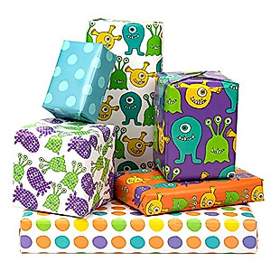 MAYPLUSS Wrapping Paper Sheet - Folded Flat - 6 Different Monster Design (45.2 sq. ft.ttl.) - 27.5 inch X 39.4 inch Per Sheet