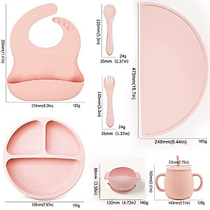 Silicone Baby Feeding Set, Baby Led Weaning Supplies with Suction Plates, Bowls Toddler Self Feeding Dish Set with Spoons Forks, Feeding Mat