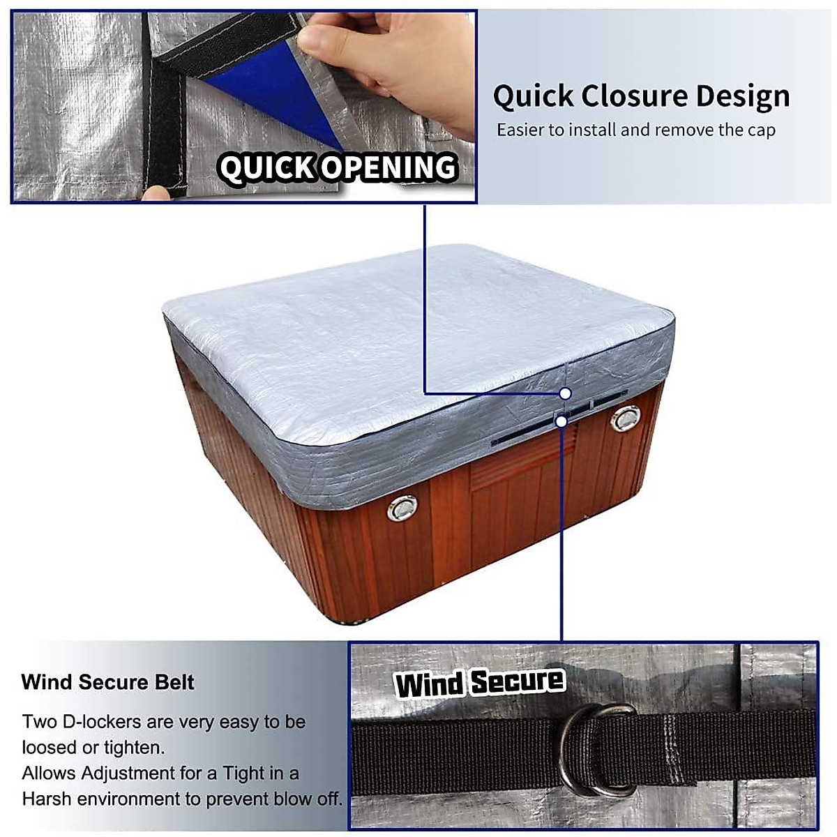 hot tub Cover Cap Prevent Snow rain Swim spa Cover Bag 92" Lx92 Wx12 H