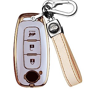 HIBEYO Key Fob Cover for Nissan Qashqai Altima Teana 2022 2023 Key Case Holder 3 Button for Nissan Accessories Smart Key Keychains for Nissan Teana-White