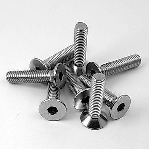 M6 45mm Flat Head Socket Cap Screws 304 Stainless Steel Allen Socket Drive Full Thread Machine Thread 25 PCS