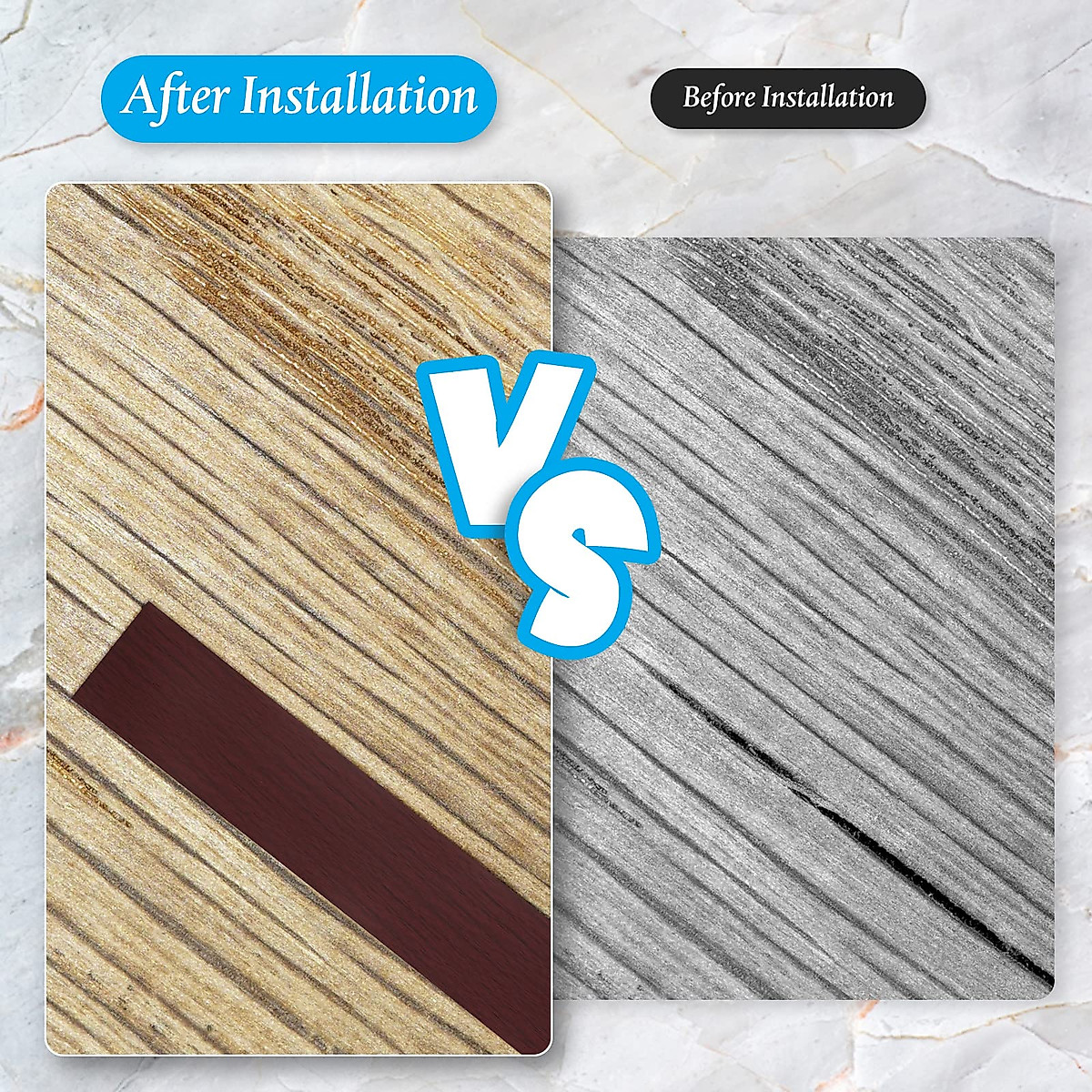 10 Ft Vinyl Floor Transition Strip 3 Wide Flat Self Adhesive Cover Strips Threshold Cover Flooring Gap Trim Laminate Floor Transition Strip for Threshold and Doorway, Wood Grain Design (Red)