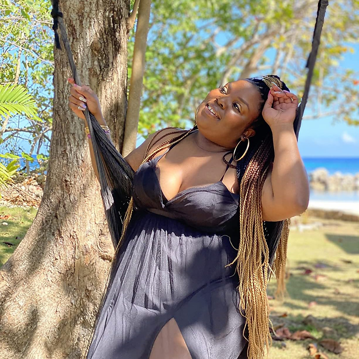 Ombre Box Braids Crochet Hair Medium box braid Pre-Looped 22Strands Three Tones Heat Resistant Fiber Hair (24 Inch,Black-DarkBrown-Light Brown)