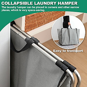 Large Laundry basket, Collapsible Laundry Hamper, Freestanding Waterproof Clothes Hamper with Storage Bag & Metal Frame for Dirty Clothes in Laundry Room Bathroom Home College Dorm Essentials (Grey)