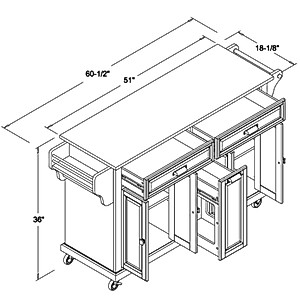 YWUFUART Solid Wood Kitchen Trolley with Storage Cabinet, Rolling Mobile Kitchen Island with Seasoning Rack and Towel Rack for Kitchen (Black)