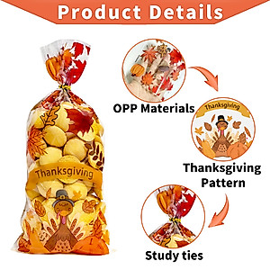 QOIUSO Thanksgiving Gift Bags Cellophane Bags: 50 Pcs Thanksgiving Treat Bags for Goodie Cookies Snacks and Gift Wrapping, Clear Candy Bags with Twist Ties Thanksgiving Party Favors Bags - 4 Style