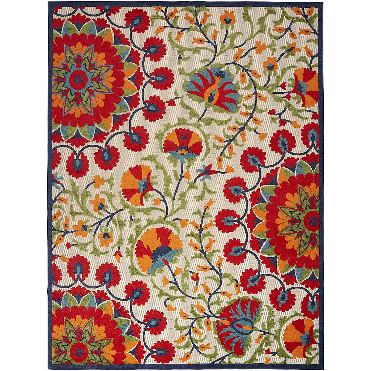 Nourison Aloha Indoor/Outdoor Red/Multi 10' x 14' Area Rug, Easy Cleaning, Non Shedding, Bed Room, Living Room, Dining Room, Deck, Backyard, Patio (10x14)