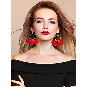 Gejoy Tassel Hoop Earrings Fan-shaped Drop Earrings Dangle Eardrop for Women Party Bohemia Dress Accessory, 3 Pairs