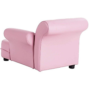 HOMGX Pink Kids Sofa, Princess Armrest Chair Couch with Ottoman & Embedded Crystal, Kids PVC Leather Sofa for Toddler Girls Bedroom