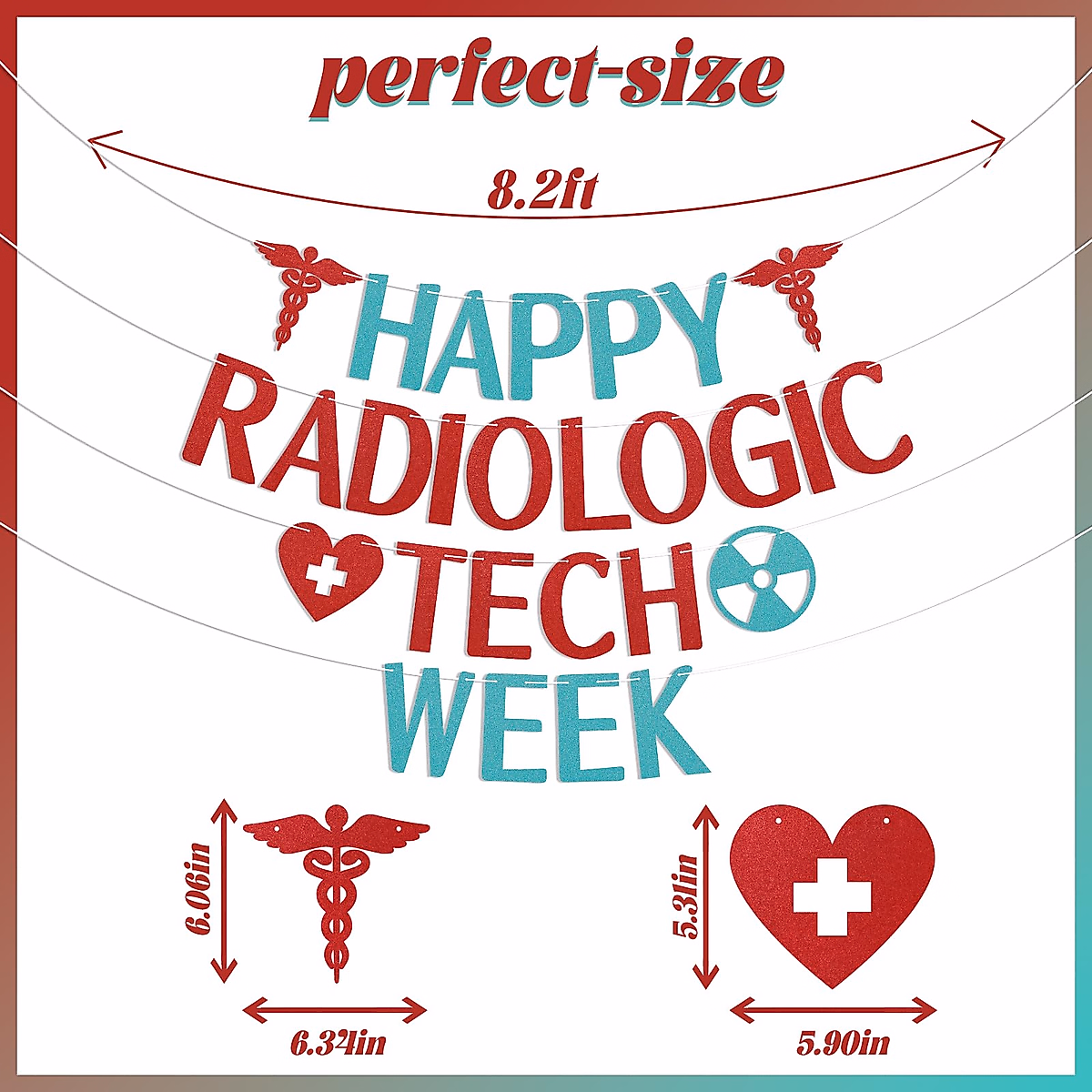 Happy Radiologic Tech Week Banner, Rad Tech Week Decorations, Radiology Tech Week Appreciation Sign Bunting Decor Blue Red Glitter