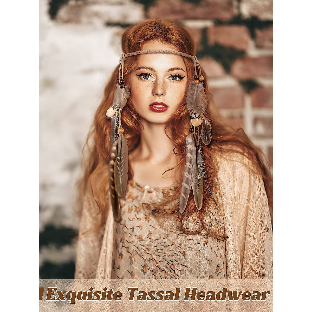 XunYee Feather Headband Hippie Headband for Women Hippie Accessories Indian Headband Feather Hair Accessories for Costume (Classic Style)