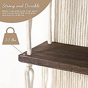 XBELMBER Macrame Wall Hanging Shelf for Decor | Boho Bathroom Shelf - Bohemian Decor for Bedroom, Living Room - 3 Tier Wall Hanging Shelf for Small Plants, Handmade Large Eclectic Boho Home Decor