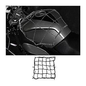 Motorcycle Reflective Cargo Net, 15.7"x15.7" Bungee Cargo Net Natural Latex Core, Stretchable Luggage Thicken Netting with 6 Hooks, Fuel Tank Helmet Mesh for Motorcycle Bikes ATVs UTVs (Black)