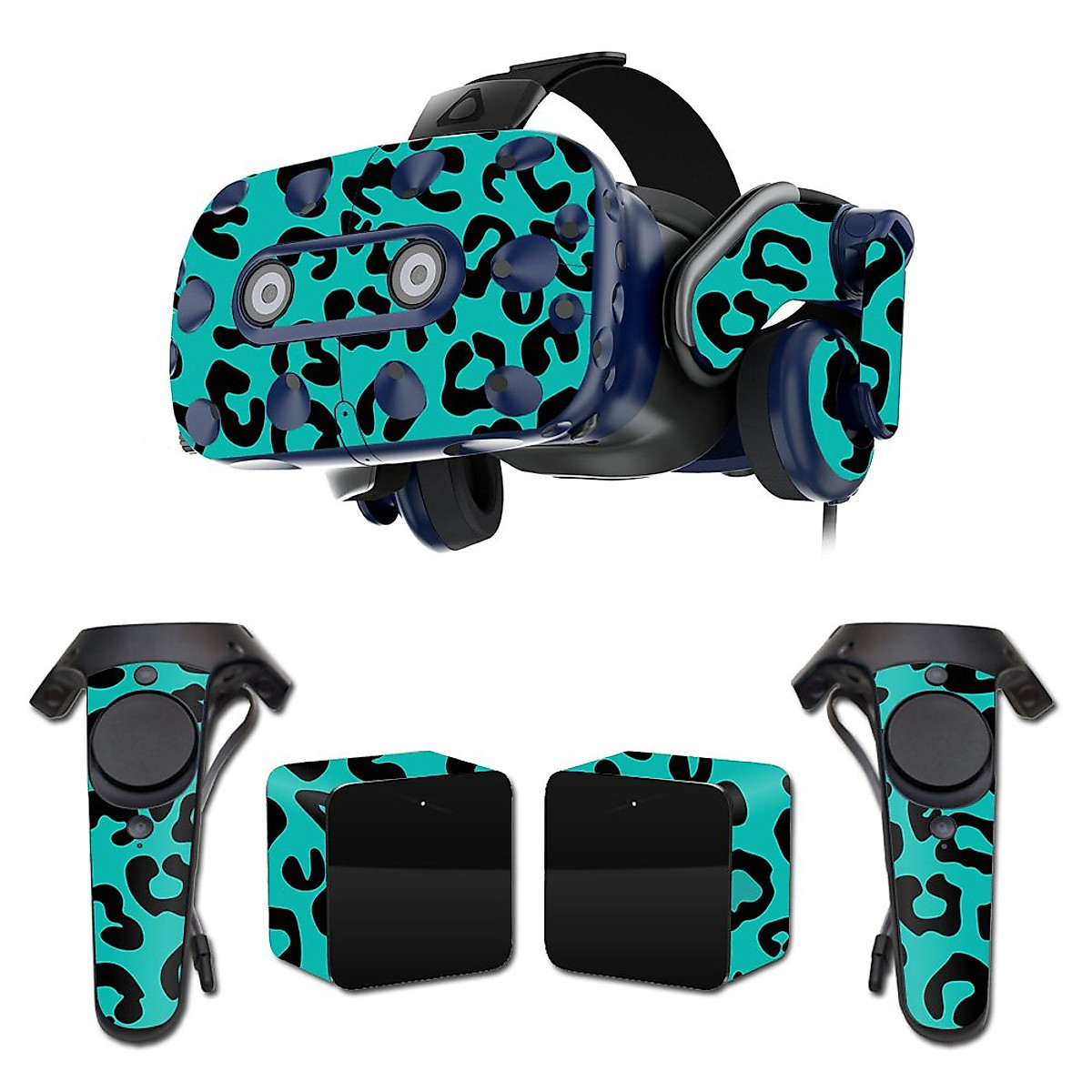 MightySkins Skin Compatible with HTC Vive Pro VR Headset - Teal Leopard | Protective, Durable, and Unique Vinyl Decal wrap Cover | Easy to Apply, Remove, and Change Styles | Made in The USA