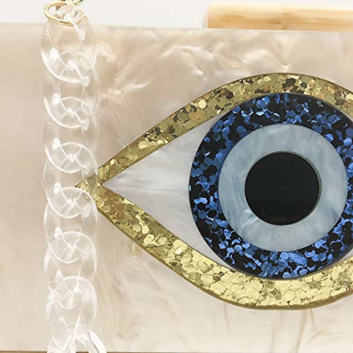 DDQYYSPP Acrylic Evil Eye Purse Women Box Evening Bags and Clutches Chain Shoulder Crossbody Handbag, Beige