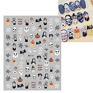 JMEOWIO 12 Sheets Halloween Nail Art Stickers Decals Self-Adhesive Pegatinas Uñas Cute Skull Ghost Spook Nail Supplies Nail Art Design Decoration Accessories