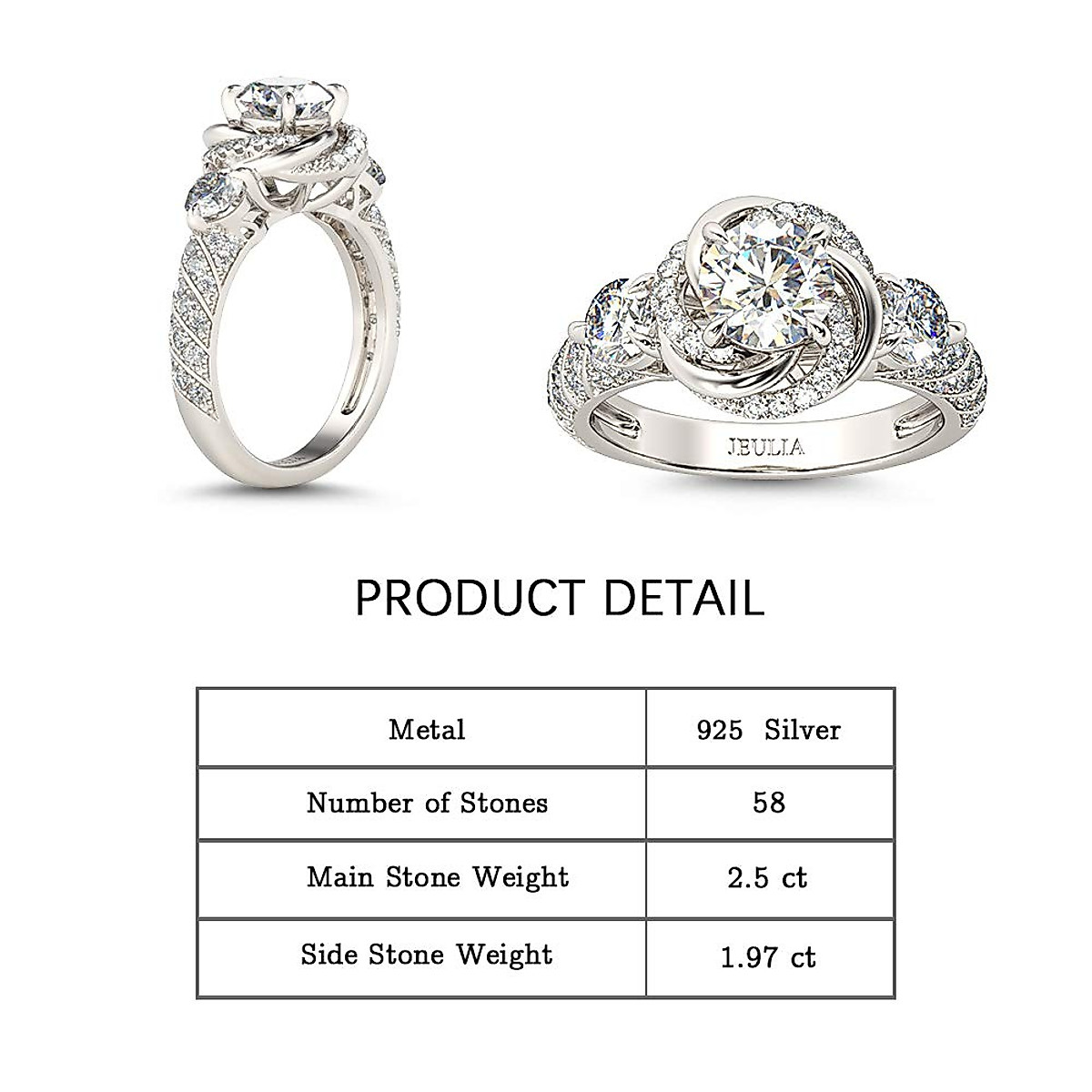 Jeulia Women's Wedding Rings Sterling Silver Promise Eternity Band Princess Cut Cubic Zirconia Wedding Engagement Anniversary Promise Floral Halo Rings Bridal Sets (7.0(U.S))