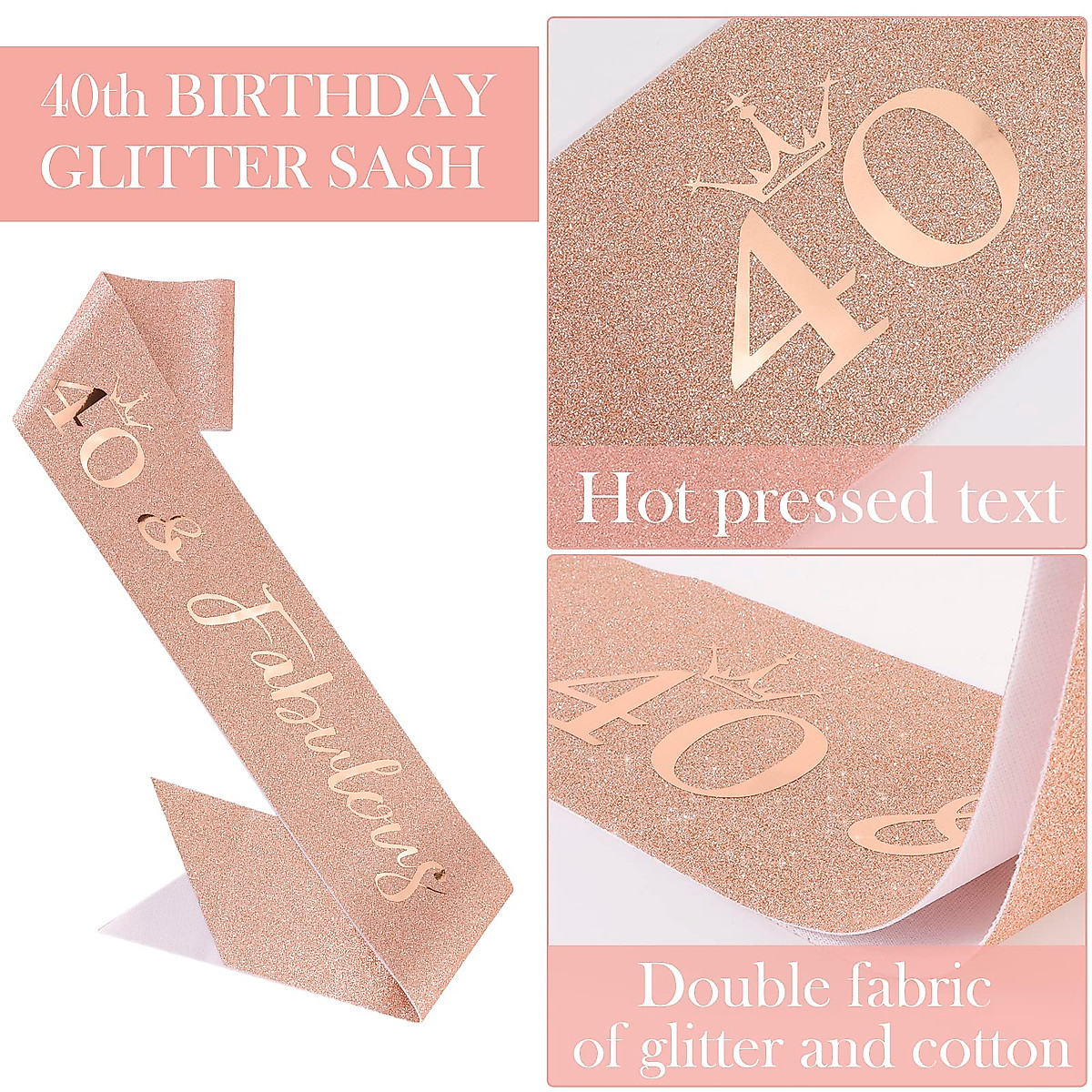 40th Birthday Sash & Rhinestone Crown Kit- Happy 40th Birthday Gifts Women 40th birthday decorations women (Rose gold)