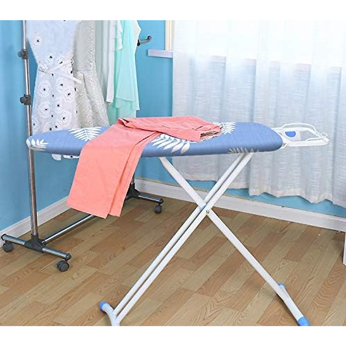 SheeChung 14x42 Inch Over-The-Door Ironing Board Replacement Pad/Cover,100% Cotton Iron Board Cover and Heavy-Duty Extra Thick Pad,Resists Scorching and Staining,Snug fit Ironing Board Cover