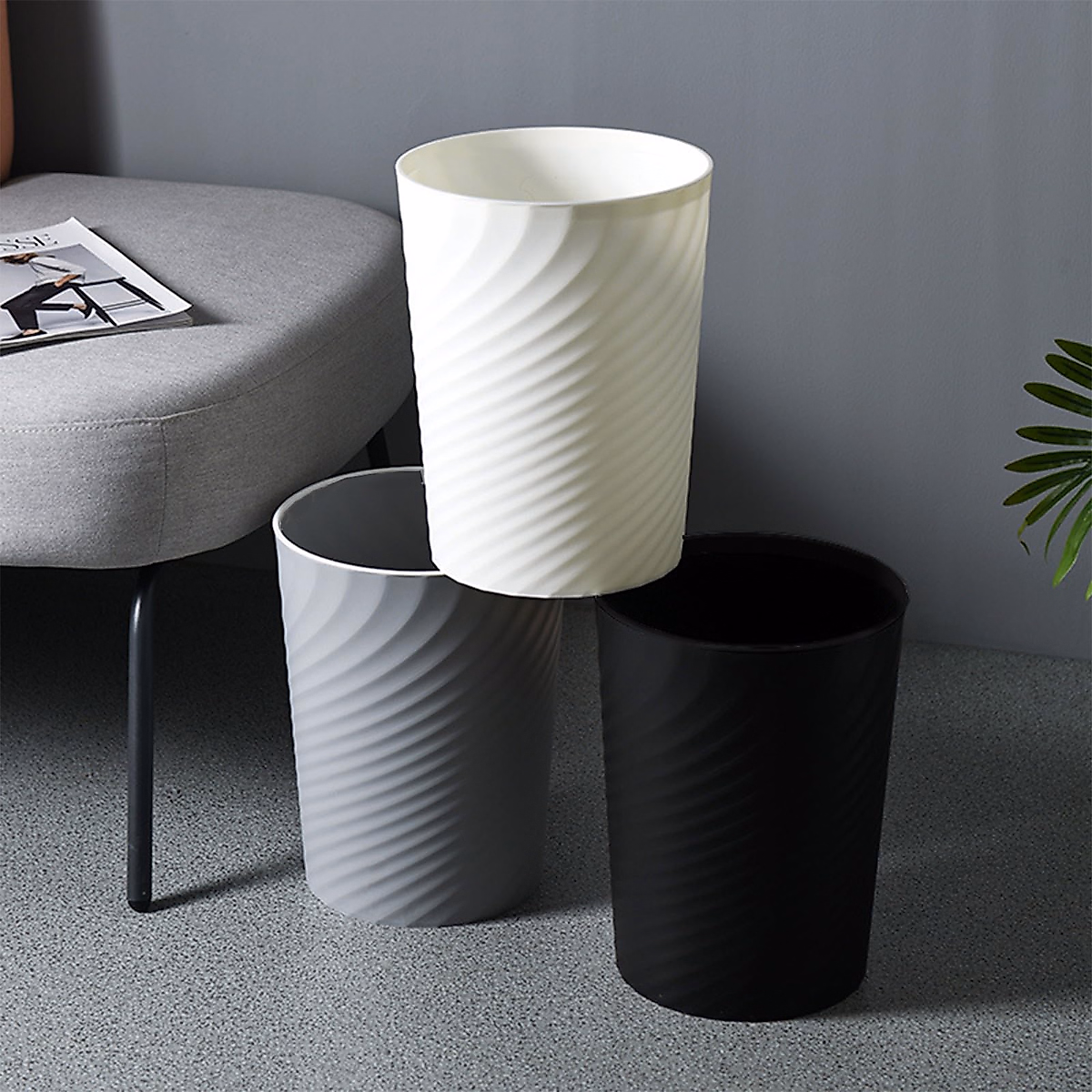 HOLTPHILI Small Bathroom Trash Can 1.8 Gallon Wastebasket Recycling Bin for Bedroom Office Kitchen (Black White, 2 Pack)