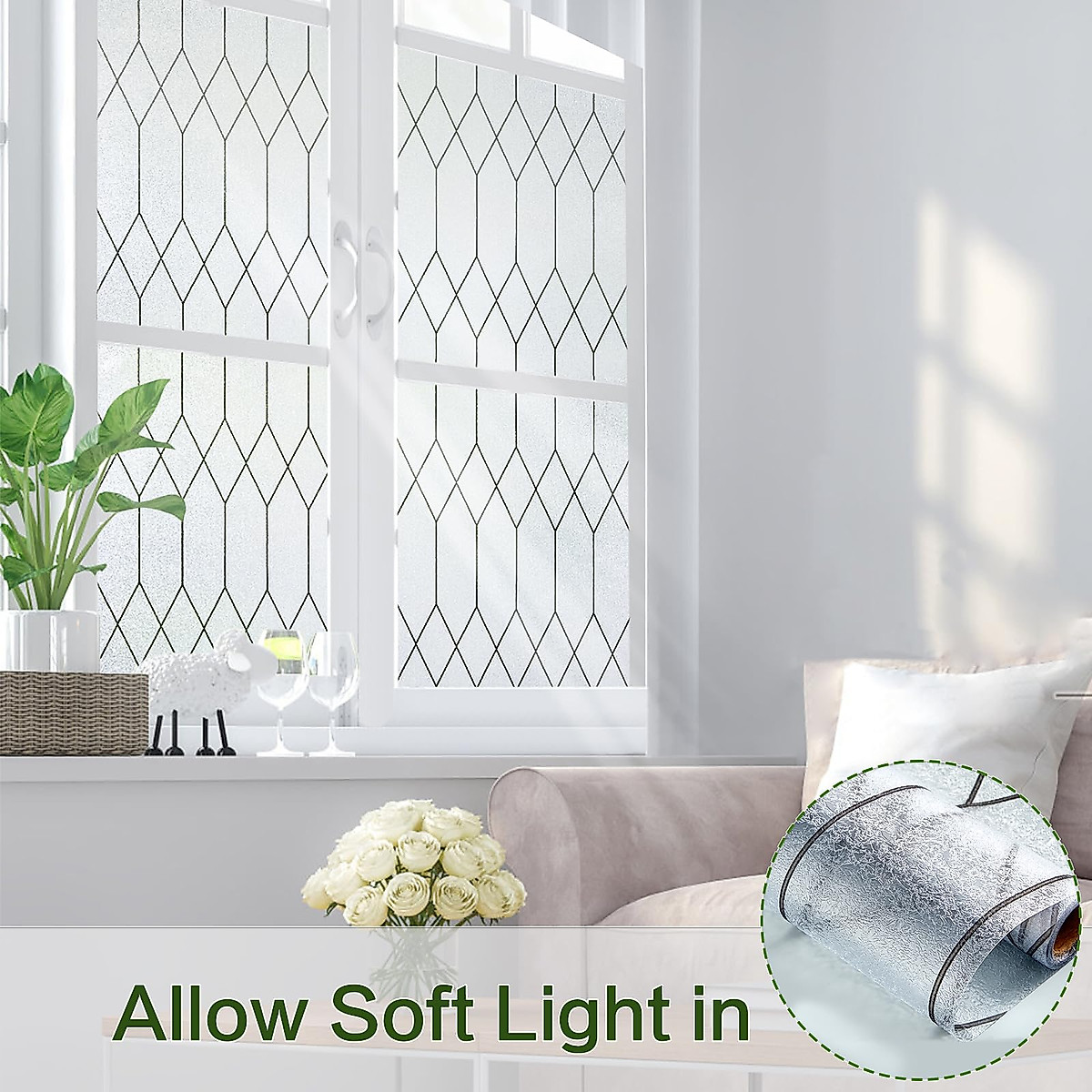 Windimiley Window Privacy Film Stained Glass Frosted Glass Window Sticker Moroccan Lattice Decorative Bedroom Door Coverings UV Sun Blocking Heat Control Removable Home Window Tint,35.5 X 394 in