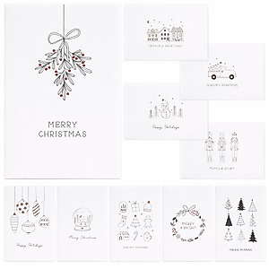 ZICOTO Beautiful Doodle Christmas Cards Set of 20 - Incl. Bulk Envelopes, Matching Stickers And Storage Box - Perfect to Send Warm Holiday Wishes to Friends and Family