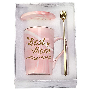 Best Mom Gifts Mom Mug Birthday Mothers Day Gifts for Mom from Daughter Son 14 Ounce Gift Box with Spoon and Cup Mat Pink