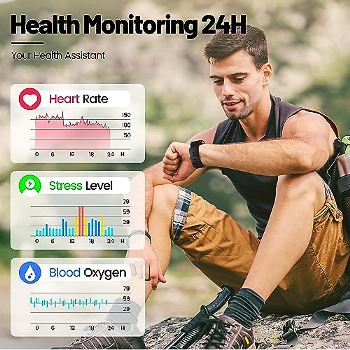 Hoowel Smart Watch for Men and Women - Alexa Built-in Smartwatch with Heart Rate, Sleep and Blood Oxygen Monitor,24/7 Heart Rate Auto Image Correction, Portable Smartwatch Dynaudio Speakers (Black)