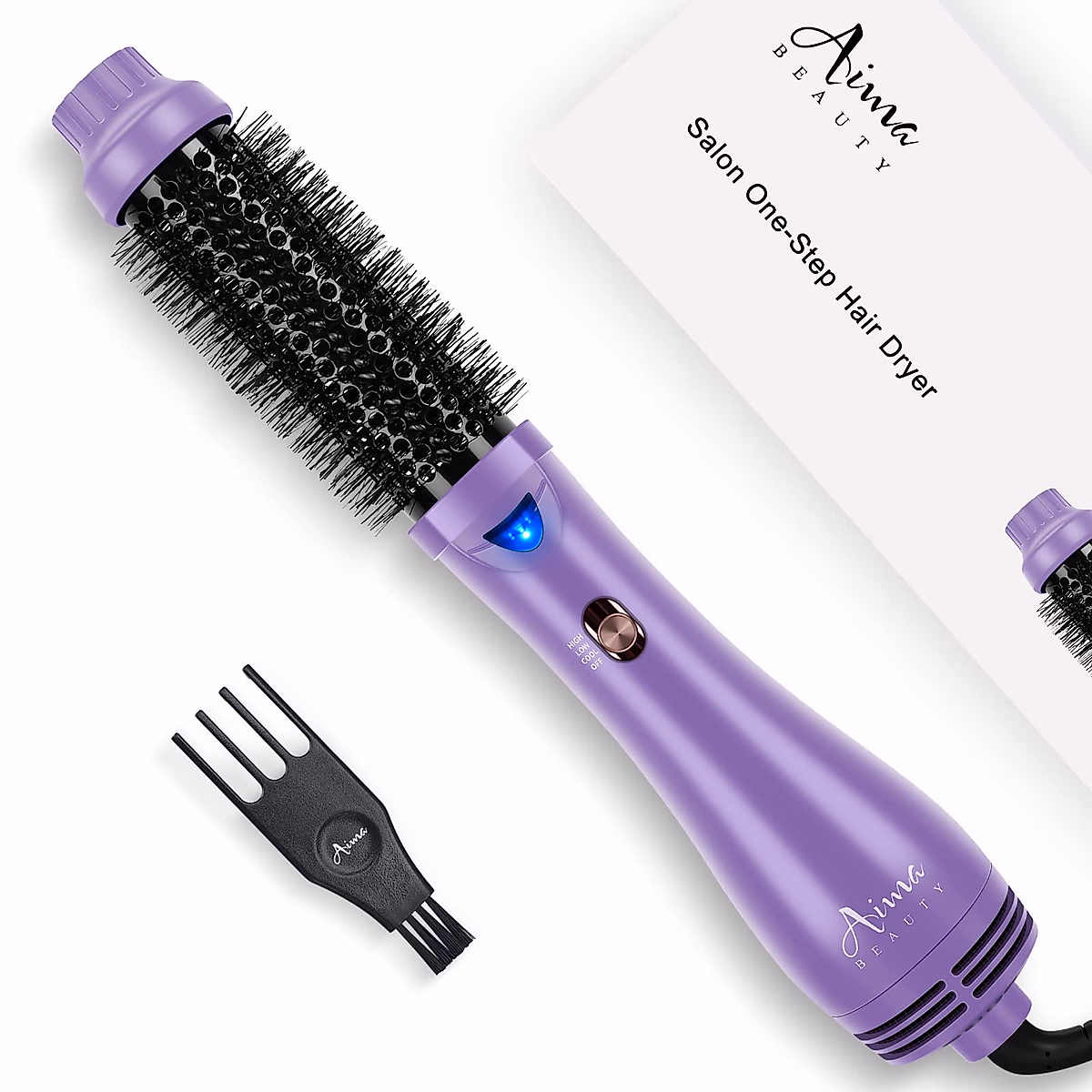 Hot Air Brush, Aima Beauty Salon One-Step Hair Dryer and Volumizer, 4-in-1 Hair Dryer Brush, Hair Styling Tools, Purple-Round