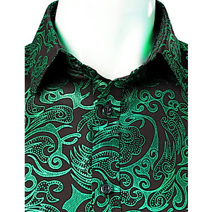 ZEROYAA Men's Luxury Prom Design Slim Fit Long Sleeve Button up Party Dress Shirts ZZCL48 Emerald Large