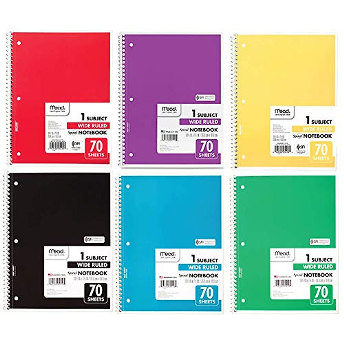 Mead Wide Ruled Spiral Notebooks, Bulk Pack of 12 Colors - 1-Subject Spiral Notebooks Wide Ruled - 70 Pages - Cute Single Subject Notebook Wide Ruled for Adult & Kids - School & Office Use.
