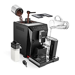 Delonghi super-automatic espresso coffee machine with an adjustable grinder, double boiler, milk frothermaker for brewing espresso, cappuccino, latte, macchiato & Flat white. ECAM44660B Eletta, 1 liters