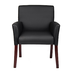 Boss Office Products Reception and Guest Box Arm Chairs with Mahogany Finish in Black