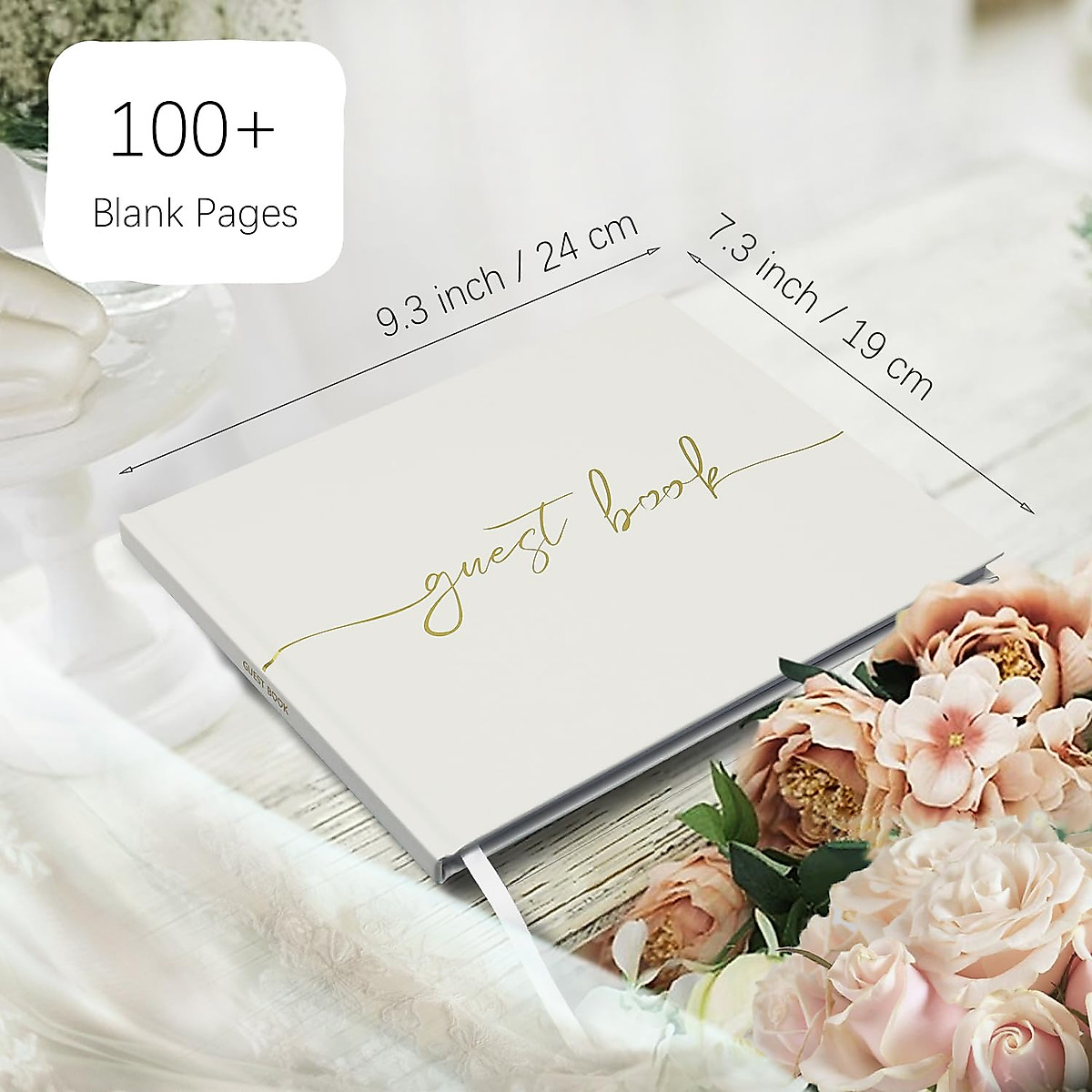 LSSH GmbH Guest Book - Elegant Wedding Guest Book with 100 Blank Pages, Baby Shower, Birthday, Graduation and Special Events -Wedding Sign in, Photos (Beige)
