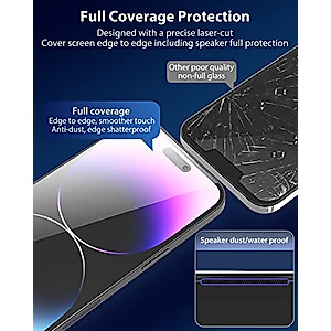KU XIU Privacy Screen Protector Compatible with iPhone 14 Pro Max 6.7 Inch, 2 Pack Full Coverage Anti Spy Private Tempered Glass Film [2023 Dust-Free Install] 9H Hardness, Bubble Free, Case Friendly