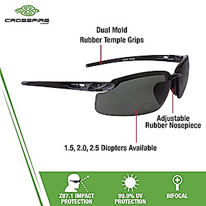Crossfire Eyewear 2941420 2.0 Diopter ES5 Safety Glasses with Black Frame and Smoke Polarized Lens
