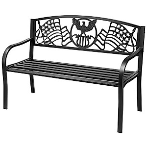 VIVOHOME 50 Inch Outdoor Garden Bench Cast Iron Metal Frame Patio Park Benches for Porch Yard Lawn with Pattern Backrest
