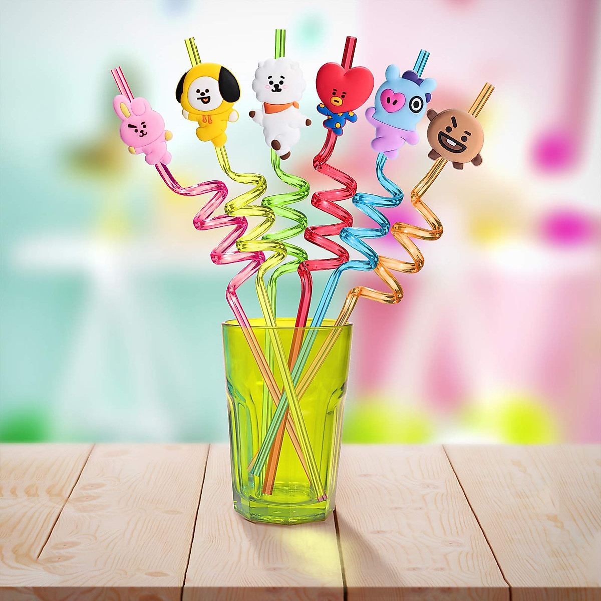 24 BTS Straws with 2 Cleaning Brush 6 Designs Great for Birthday as Party Favors and Party Supplies