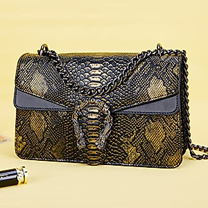 HUNDBRIGHT Satchel Purses and Shoulder Bag for Women - Fashion Print PU Leather Handbag Chain Strap Crossbody Bag (Z-Bronze)