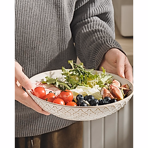 getstar Pasta Bowls, Large Salad Serving Bowls (9.2 inch/42 oz), Ceramic Bowl Plates Set of 4, Farmhouse Embossments, Microwave and Dishwasher Safe