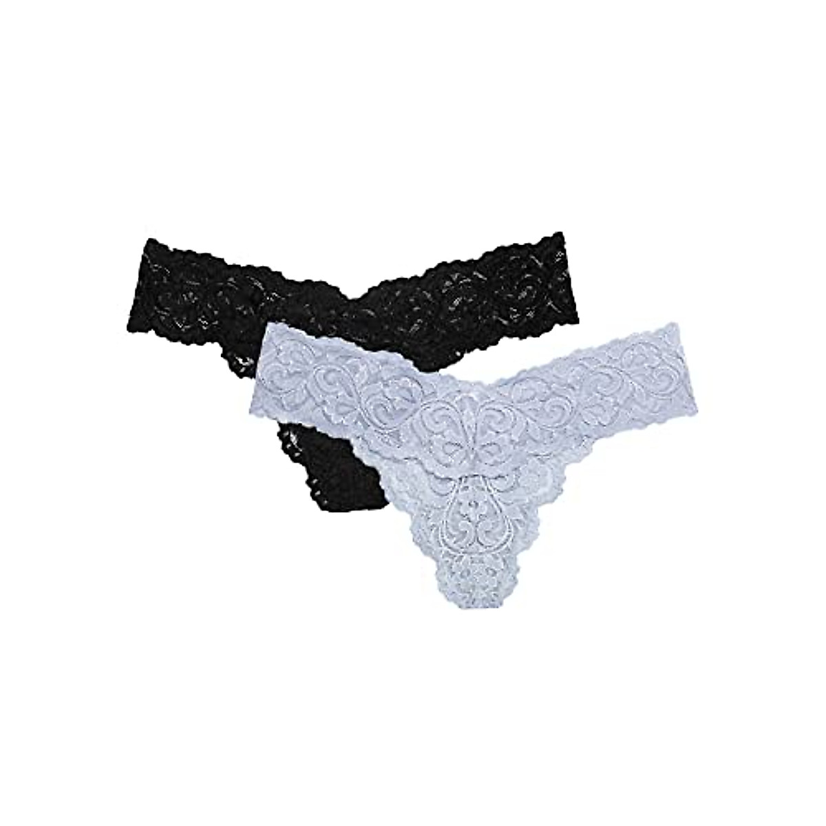 Smart & Sexy Women's Plus Size Signature Lace Thong Panty 2 Pack, Mineral Water/Black Hue, 3X