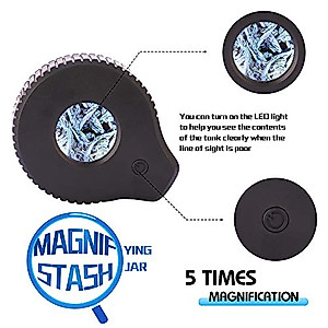 GORDON Magnifying Viewing Jar With LED Light, Transparent Light-Up Glass Storage Stash Jar With Mag Lid, Airtight, Smell Proof (Black)