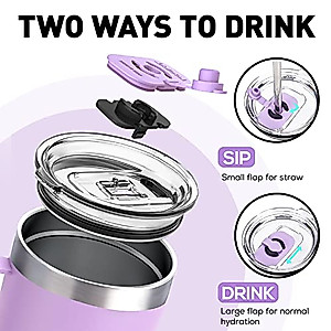 TOURIT 30oz Insulated Tumbler with Handle and Straw, 3 in 1 Sip-All-Way Reusable MagSlider Lid. Double Wall Sweat-proof BPA Free to Keep Beverages Cold For 24Hrs or Hot For 8Hrs - Violets