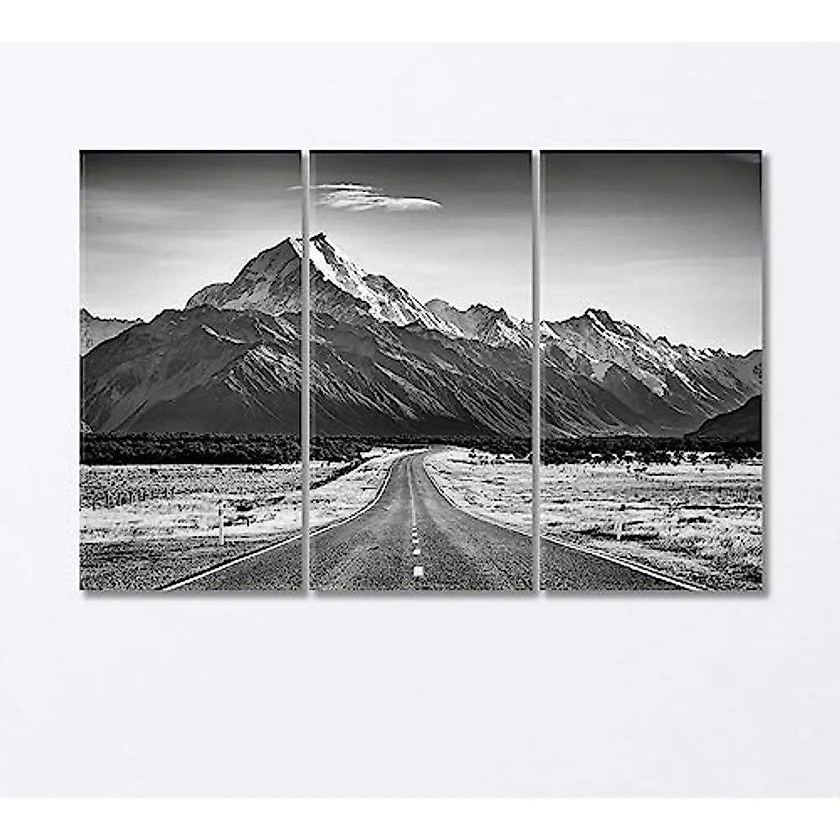 Road Leading Towards a Large Snow Capped Mountain Canvas Print 3 Panels / 36x24 inches