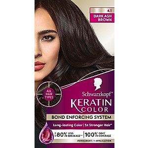 Schwarzkopf Keratin Color Permanent Hair Color Cream, 4.1 Dark Ash Brown, 4.1 Dark Ash Brown, 12 count