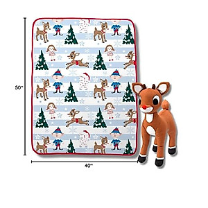 Franco Bedding Christmas Holiday Super Soft Plush Cuddle Buddy, 40 in x 50 in, Rudolph Throw + Pillow Set