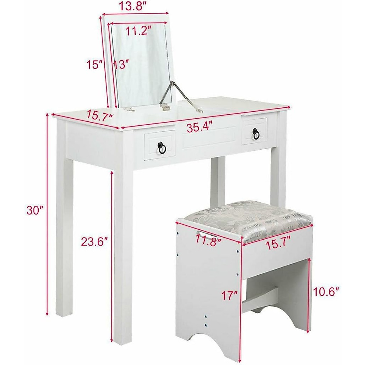ESRW Vanity Set Makeup Dressing Table w/Stool Quir Vanity Desk Makeup Vanity Side Tables Bedroom Vanity Table Portable Desk Vanity Set