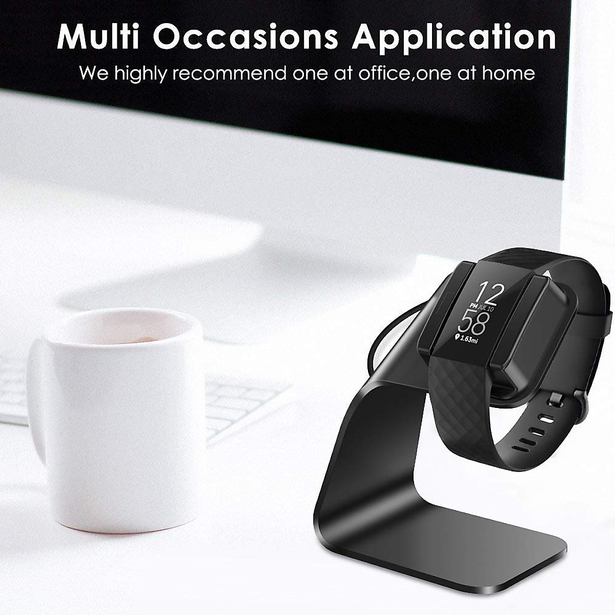 CAVN Charger Dock Compatible with Fitbit Charge 4 / Charge 4 SE (Not for Charge 3), Aluminum Charger Dock Replacement Charging Stand Station Cradle Base with USB Cable for Charge 4 Smart Watch (Black)