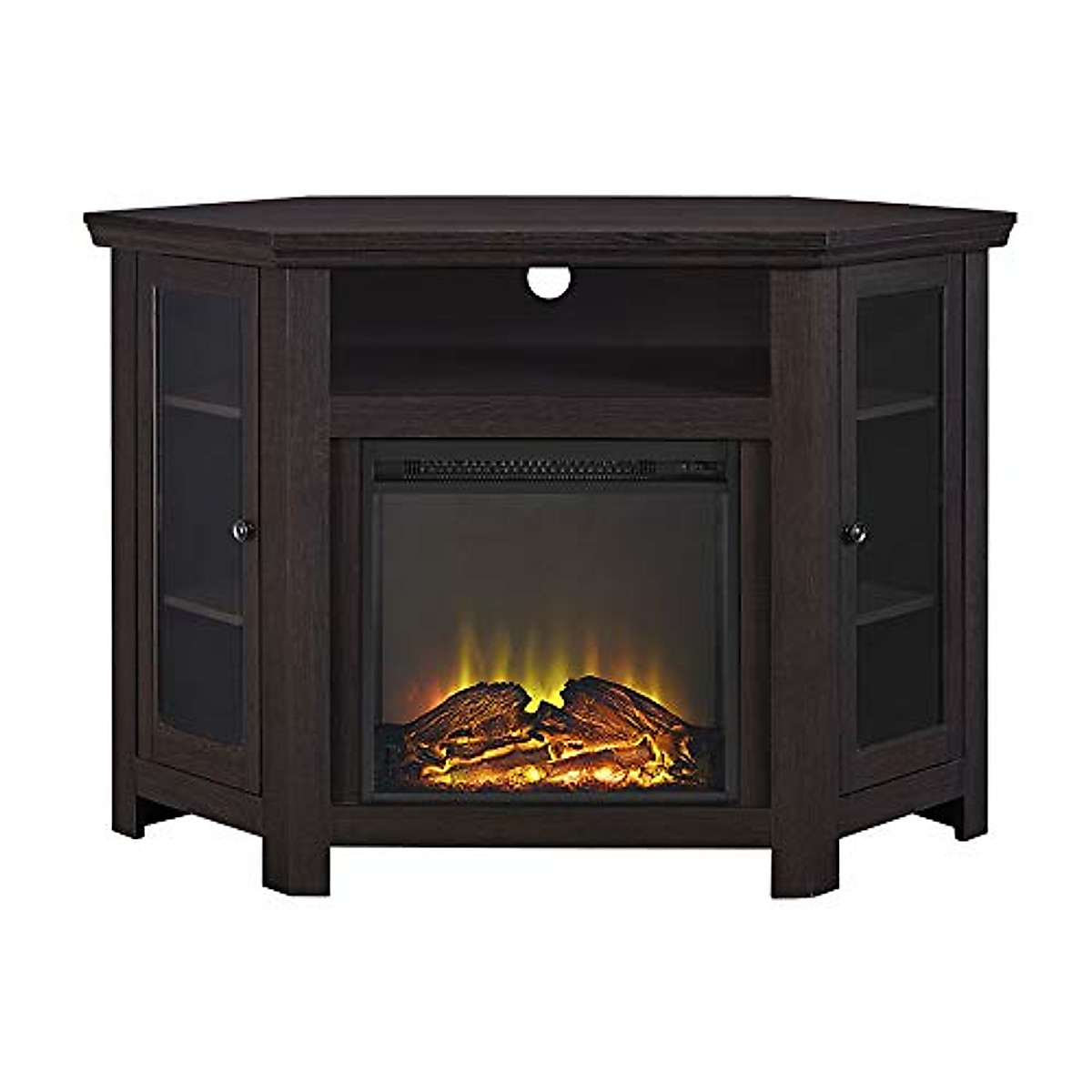 Walker Edison Alcott Classic Glass Door Fireplace Corner Entertainment Center TV Stand for TVs up to 55 Inches, 48 Inch, Espresso